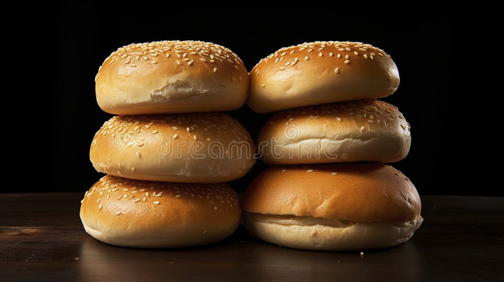 A Photo of a Stack of Fluffy Hamburger Buns Stock Image - Image of food ...
