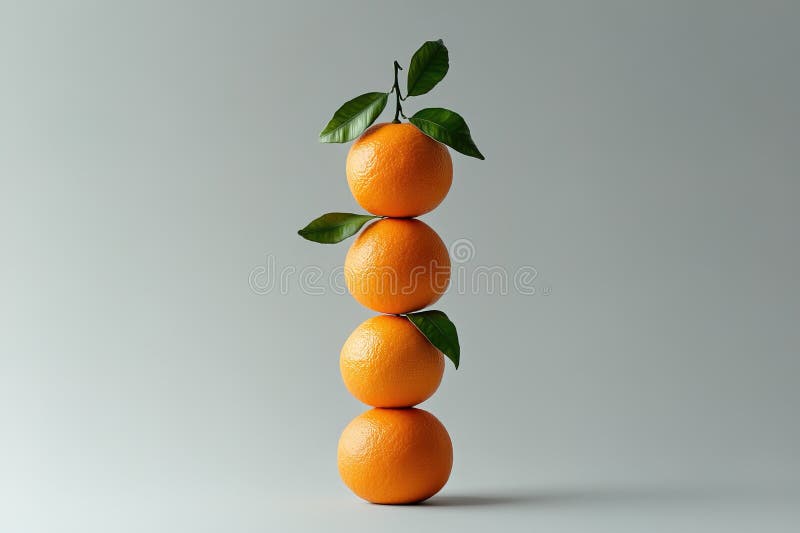Photo of a Stack of Mandarins Balanced on Top of Each Other, with Green ...
