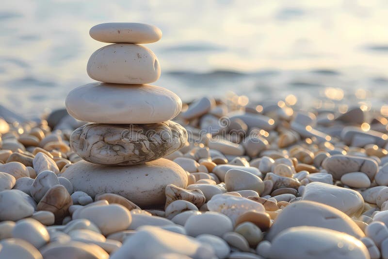 Photo of a Stack of Smooth White Rocks on the Beach. Ai Generated Stock ...