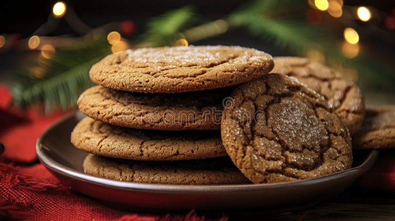 A Photo of a Stack of Soft and Chewy Ginger Molasses Cookies Stock Illustration - Illustration ...