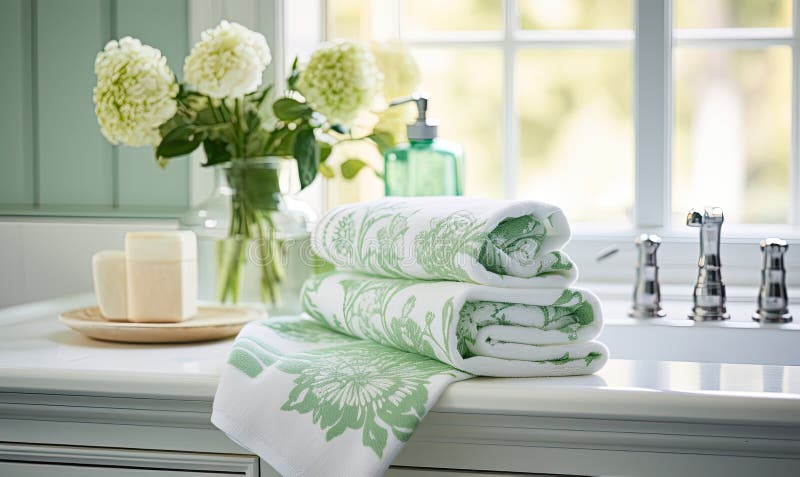 Photo of Stack of Towels on Kitchen Counter Stock Illustration ...