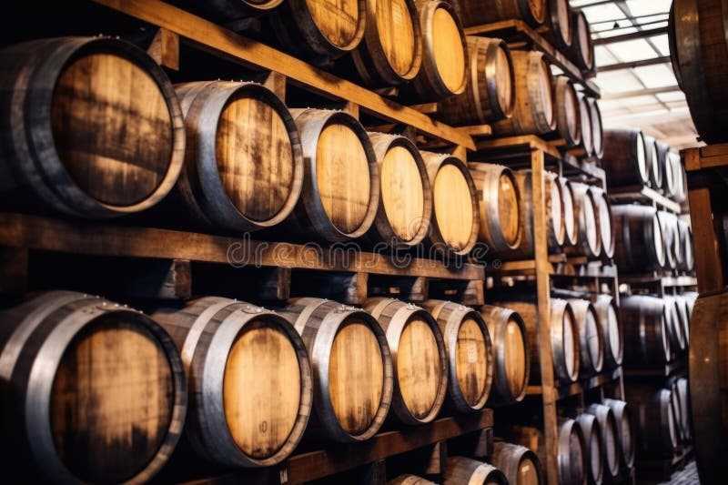 Photo of Stacked Wooden Beer-barrels in Storage Stock Illustration ...