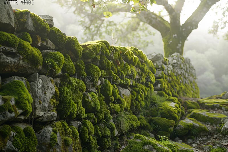 A Photo of a Stone Wall Covered in Moss, High Quality, High Resolution ...