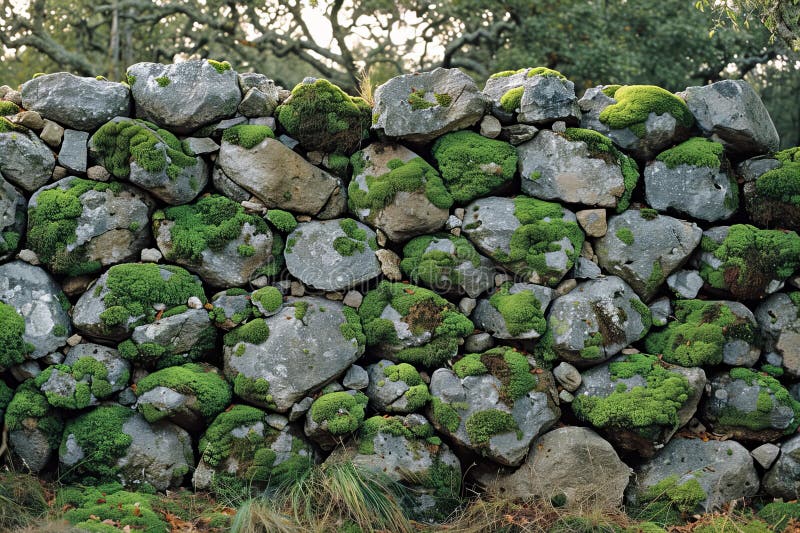 A Photo of a Stone Wall Covered in Moss, High Quality, High Resolution ...