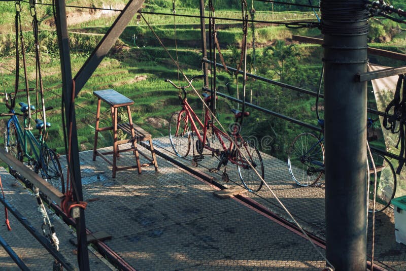 Photo of a Structure for Cycling a Tightrope between Two Mountains ...