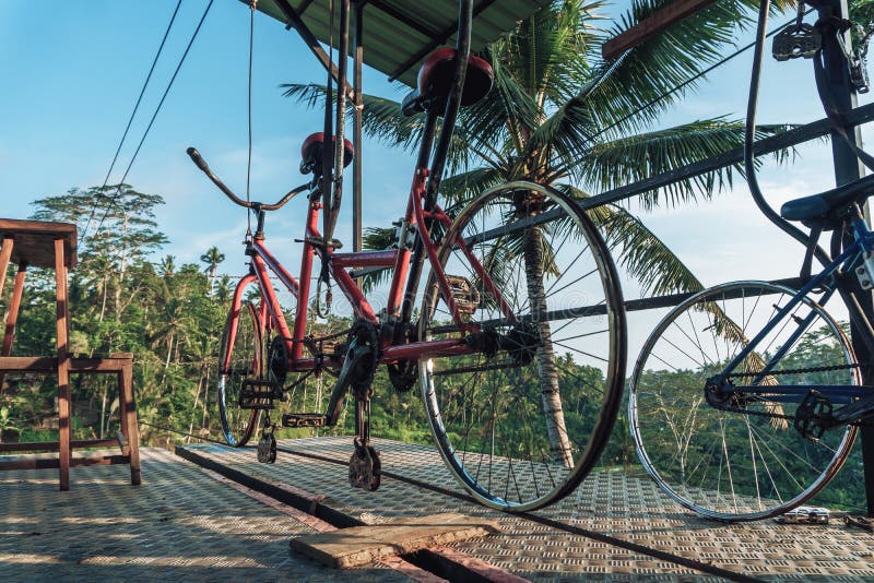 Photo of a Structure for Cycling a Tightrope between Two Mountains ...