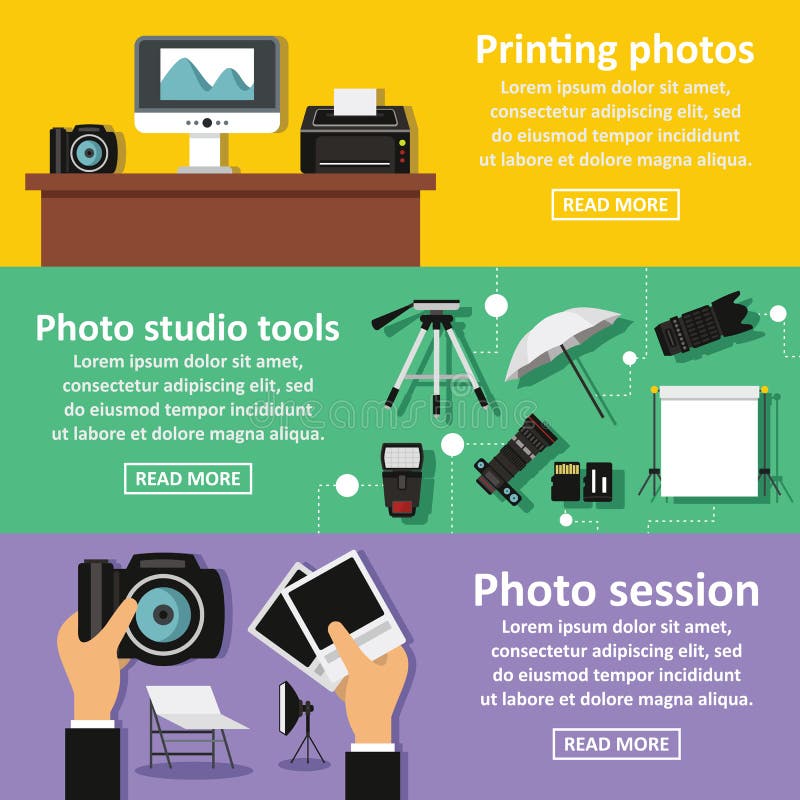 Photo Studio Banner Horizontal Set, Flat Style Stock Vector ...