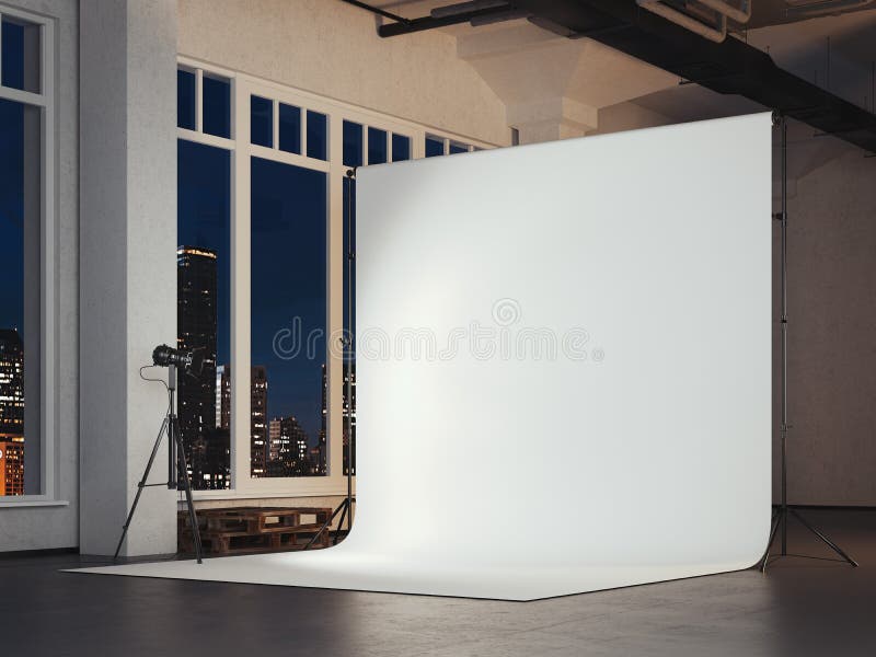 Photo Studio with Blank White Background. 3d Rendering Stock ...