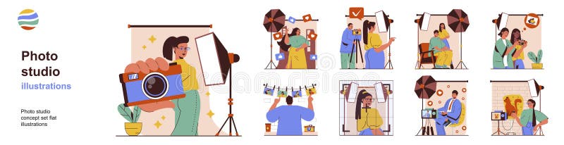 Photo Studio Concept with Character Situations Collection Stock Vector ...