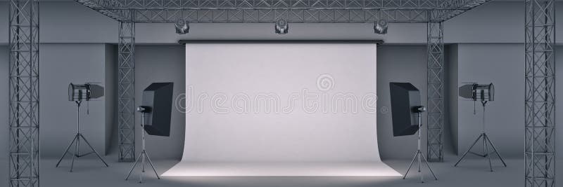 Photo studio. 3d rendering stock illustration. Illustration of modern ...