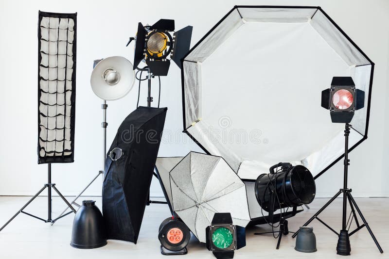 Photo Studio Equipment Flash Accessories Photographer on a White ...