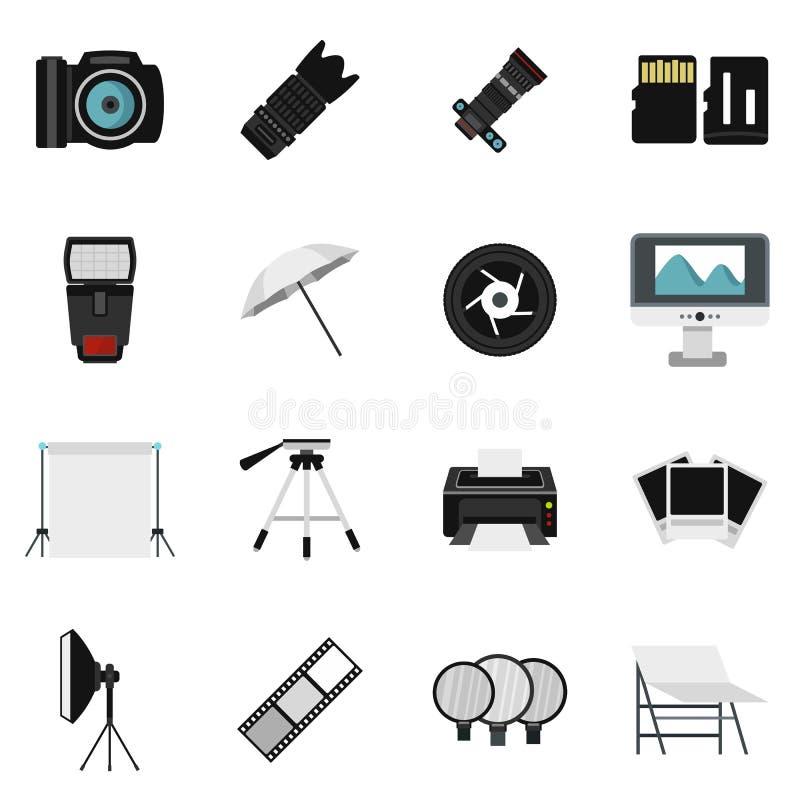 Photo Studio Equipment Icons Set, Flat Style Stock Vector ...