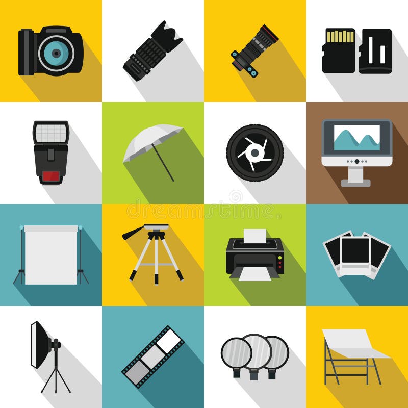 Photo Studio Icons Set, Flat Style Stock Vector - Illustration of ...