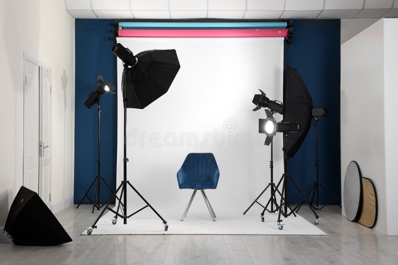 Photo Studio Interior with Set of Equipment Stock Photo - Image of ...
