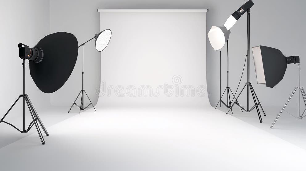 A Photo Studio with Studio Lighting, Backdrop, and Strobe Lights ...