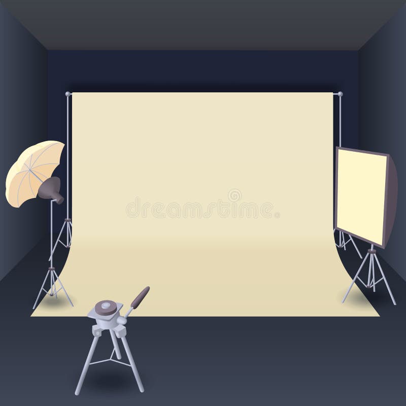 Photo Studio with Lighting Equipment Cartoon Style Stock Illustration ...
