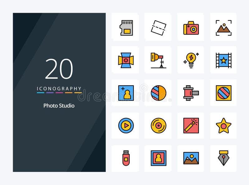 20 Photo Studio Line Filled Icon for Presentation Stock Vector ...