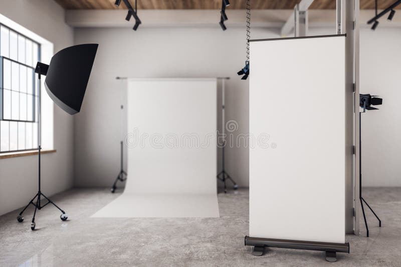 Photo studio with poster stock illustration. Illustration of reflector ...