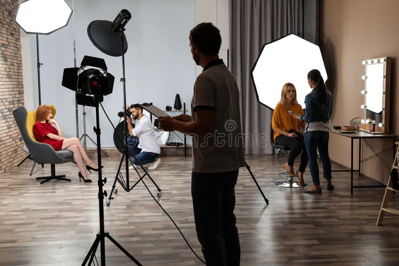 Photo Studio with Professional Equipment and Team Stock Image - Image ...
