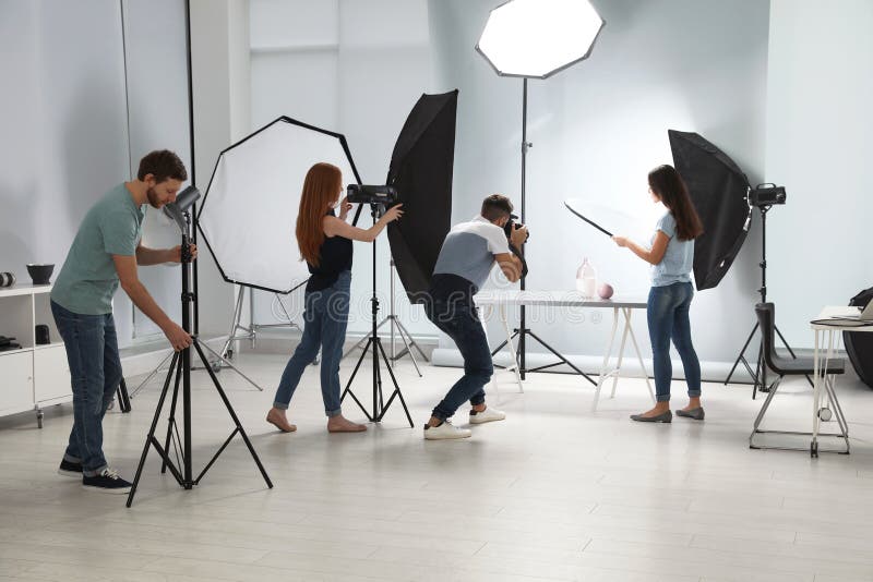 Photo Studio with Professional Equipment and Team Stock Photo - Image ...