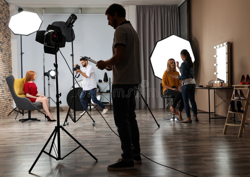 Photo Studio with Professional Equipment and Team Stock Photo - Image ...