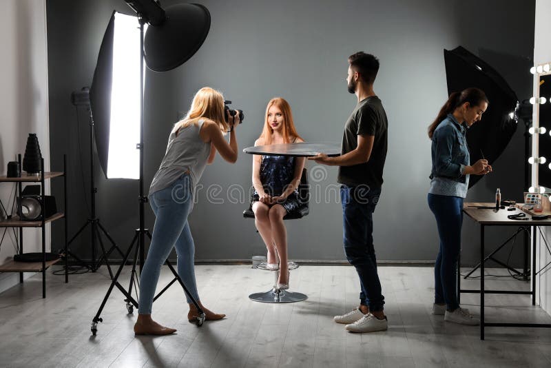 Photo Studio with Professional Equipment and Workers Stock Photo ...