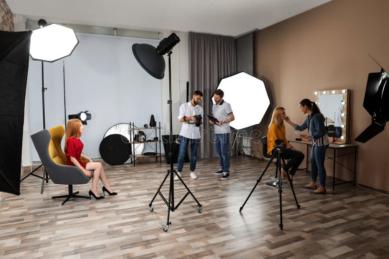 Photo Studio with Professional Equipment and Team Stock Image - Image ...