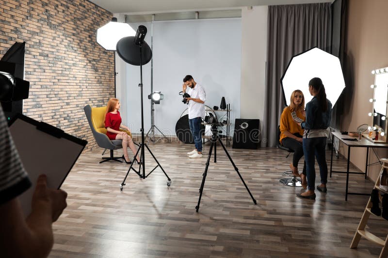 Photo Studio with Professional Equipment and Workers Stock Image ...