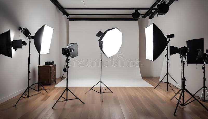 Photo Studio Set Up with Lighting Equipment Stock Illustration ...
