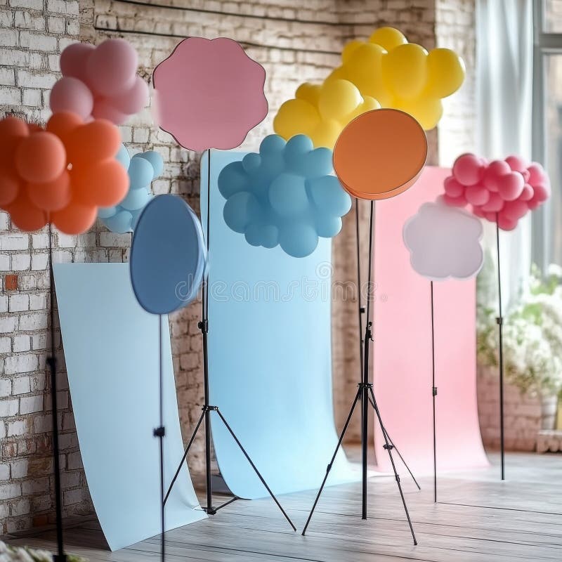 Photo Studio Setup with Balloons and Backdrops Stock Illustration ...