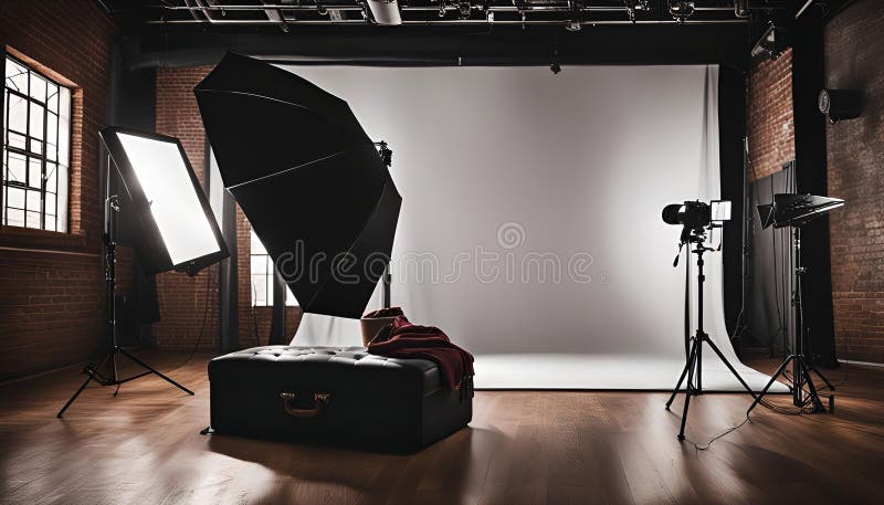 Photo Studio Setup with Lights and Camera Stock Illustration - Illustration of still, light ...