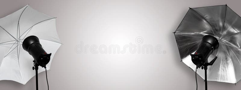 Photo Studio Strobe Flash with Umbrellas Stock Photo - Image of light ...