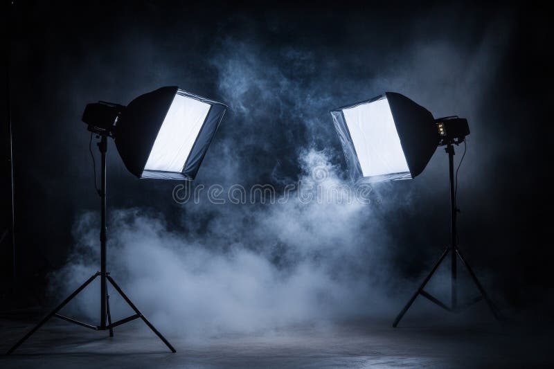 A Photo Studio with Two Large Softbox Lights Shining on the Floor ...