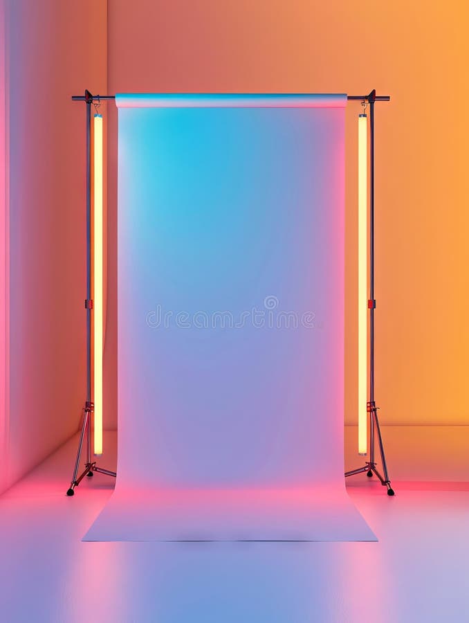 A Photo Studio with a White Backdrop and Neon Lights Stock Image ...