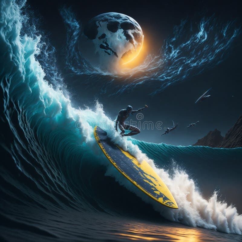 Ai Generated a Surfer Riding a Large Wave on a Surfboard Stock ...