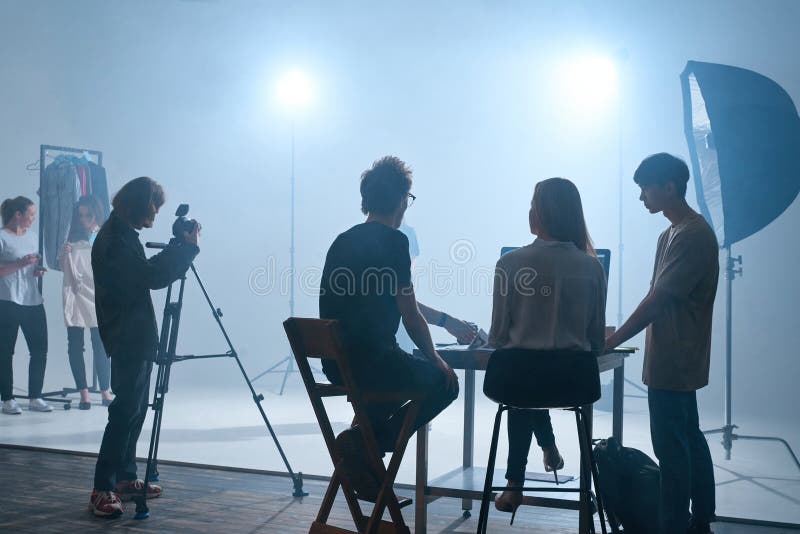 Photo Team during Shooting in Studio with Lighting Stock Image - Image ...