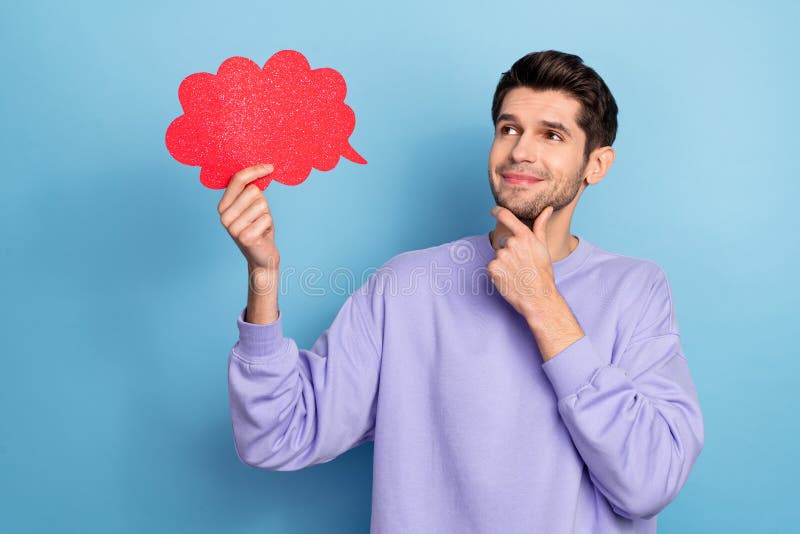 Photo of Think Young Brunet Guy Look Mind Wear Pullover Isolated on ...