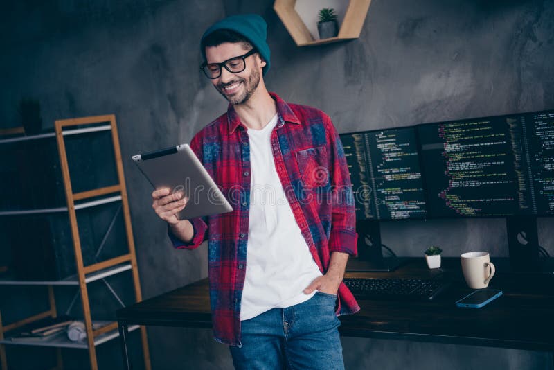 Photo of Thoughtful Smart Guy Dressed Eyewear Watching Ecommerce ...