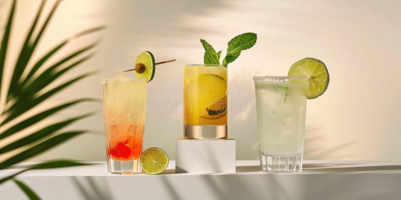 Three cocktails on a table stock photo. Image of party - 374343026