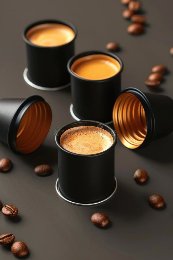 A Photo of Three Cups of Coffee and Coffee Beans on a Table Stock Photo ...