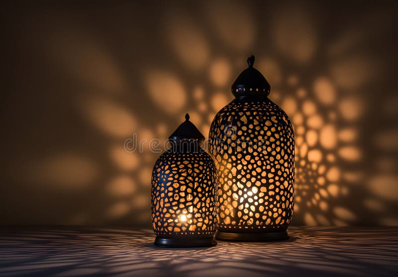 Ornate Lanterns Glow Softly in the Dark Stock Illustration ...