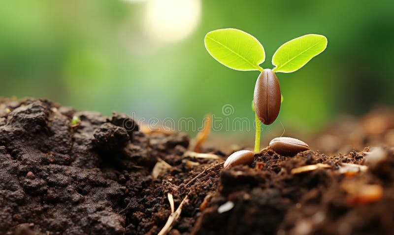 Photo of a Tiny Green Plant Sprouting from the Earth Stock Illustration ...