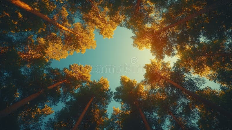 Top of a Pine Tree Facing a Light Blue Sky from Ground Level Stock ...