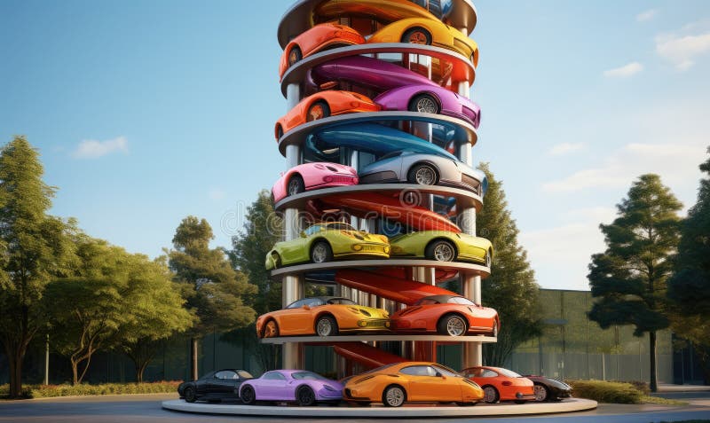 Photo of a Towering Stack of Cars in a Crowded Parking Lot Stock ...