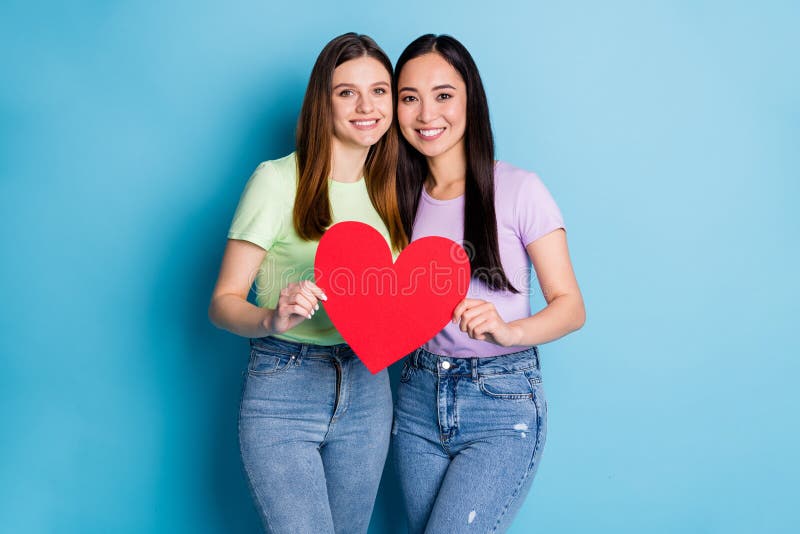 Photo Of Two Affectionate Lesbians Couple Young Ladies Romance Date