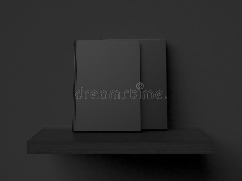 Photo of Two Black Books on the Shelf. 3d Render Stock Illustration ...