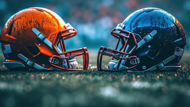 Photo of Two Football Helmets on Stadium Stock Image - Image of action ...