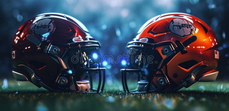 Photo of Two Football Helmets on Stadium Stock Photo - Image of white ...