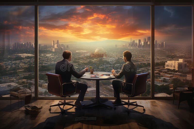 Photo of Two Men Having a Conversation at a Table with a Beautiful View ...