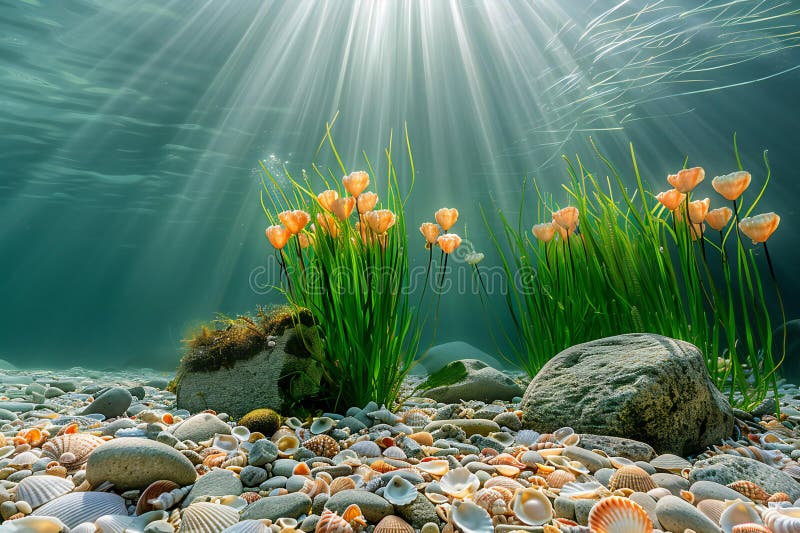 Photo of Underwater Grass in the Middle Distance, Surrounded by Rocks ...
